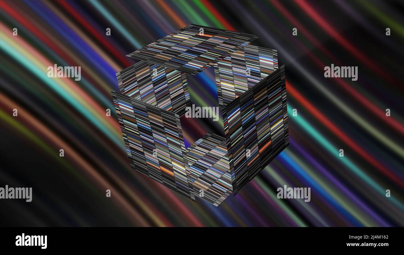 Abstract Magic Glowing Cube With Moving Sides With Digital Glowing Tiles Motion Futuristic