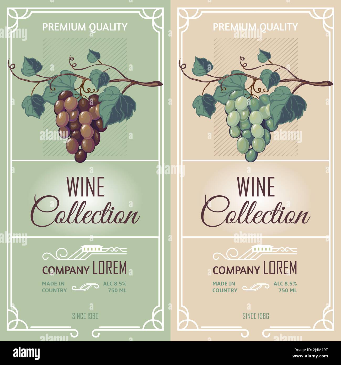 Two vertical banners in retro style representing vine label advertising ...