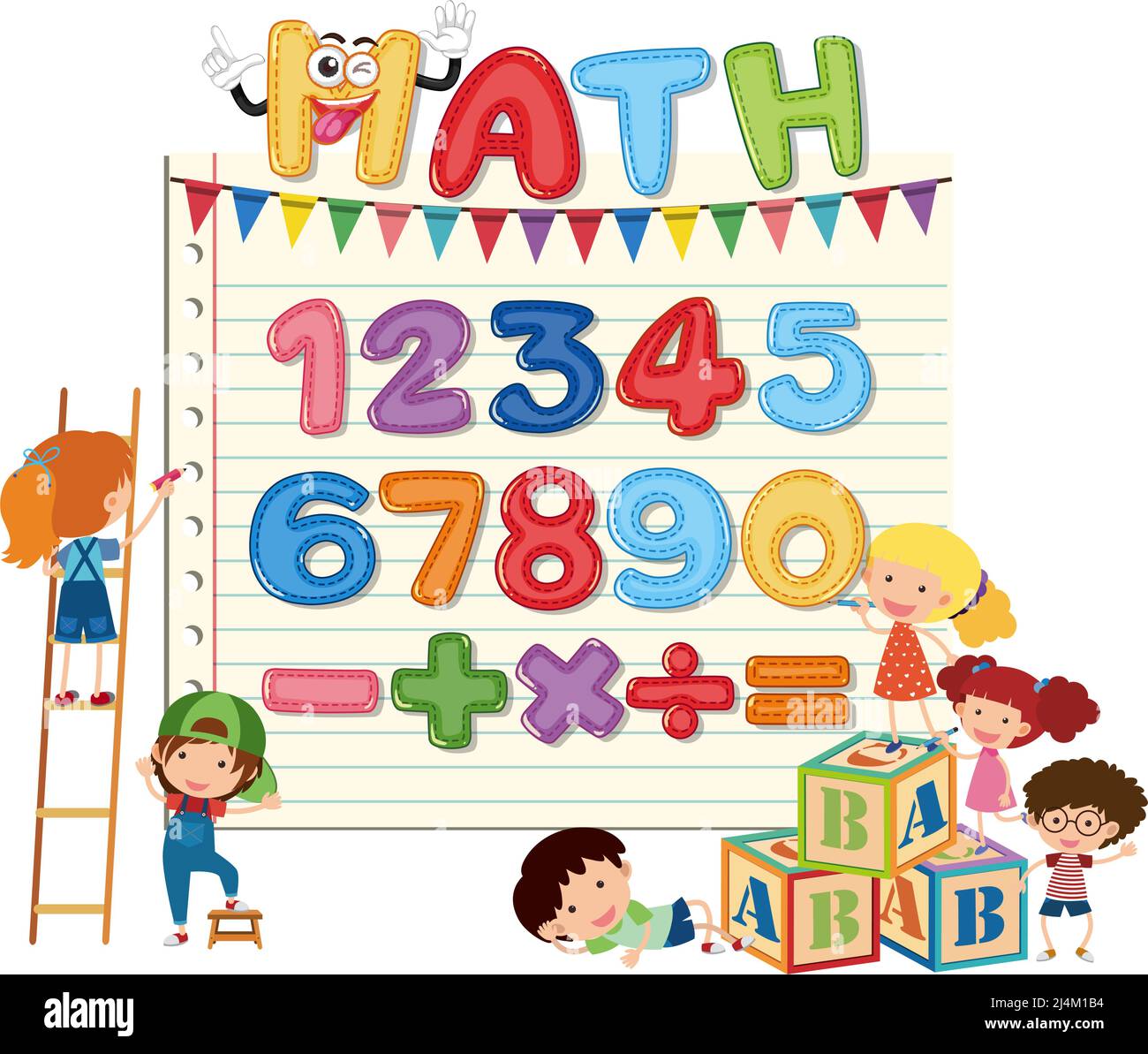 Counting numbers from zero to nine and math symbols illustration Stock ...