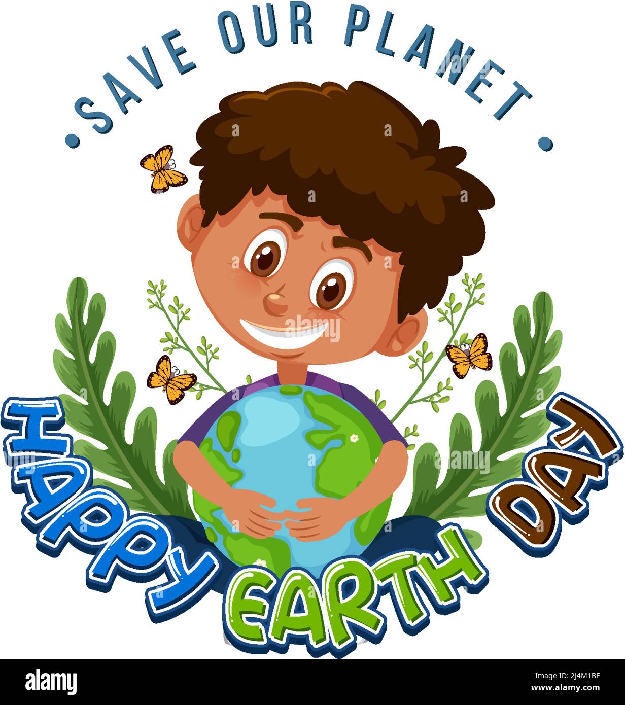 Happy Earth Day with a boy holding earth globe illustration Stock ...