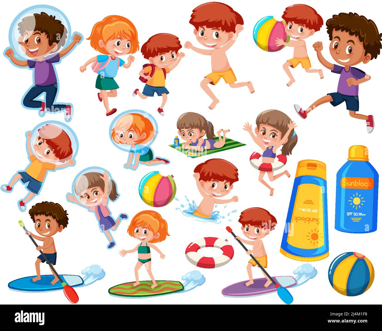 Collection of many kids doing different activities illustration Stock ...