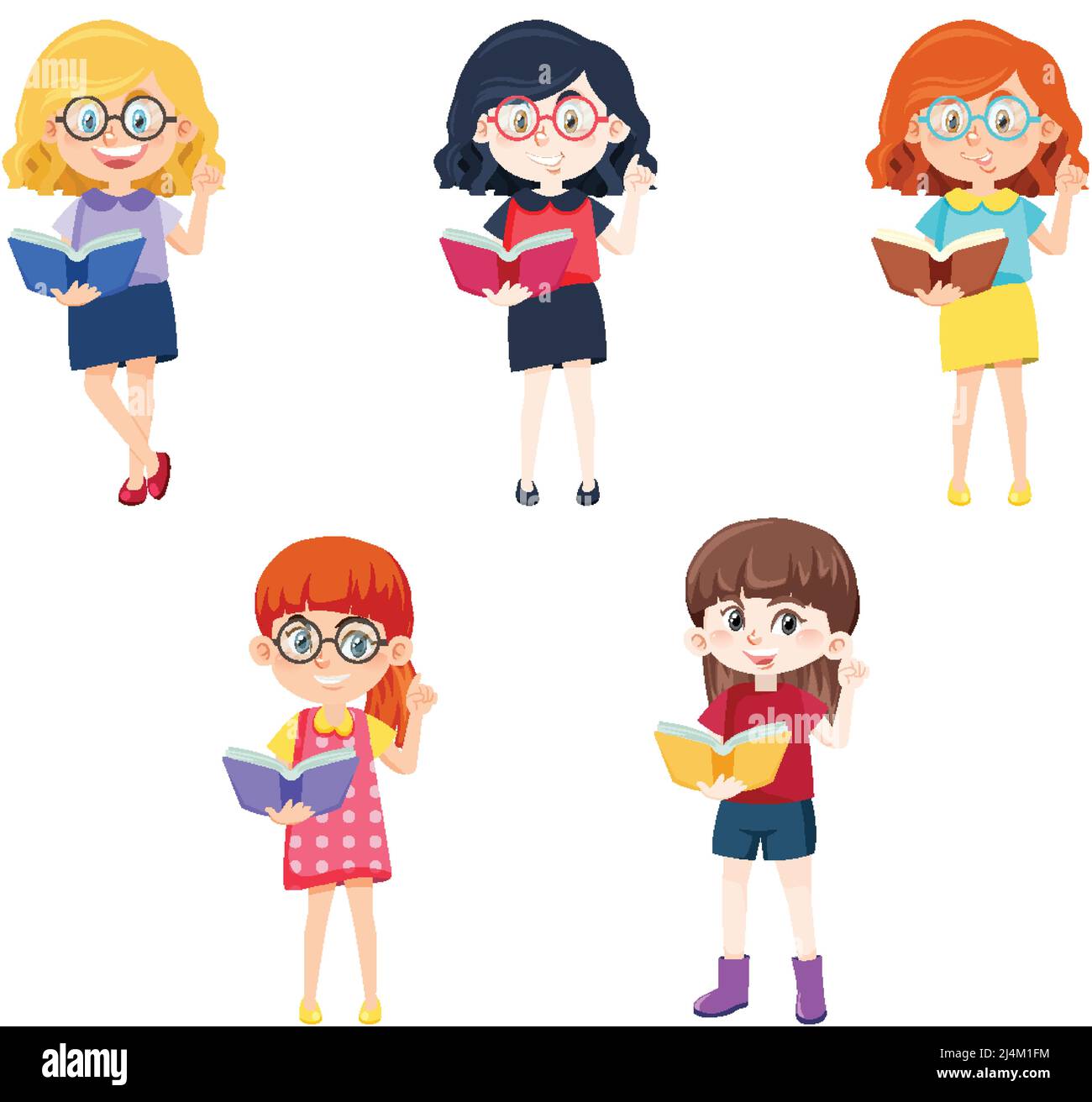 Girl standing reading a book illustration Stock Vector Image & Art - Alamy