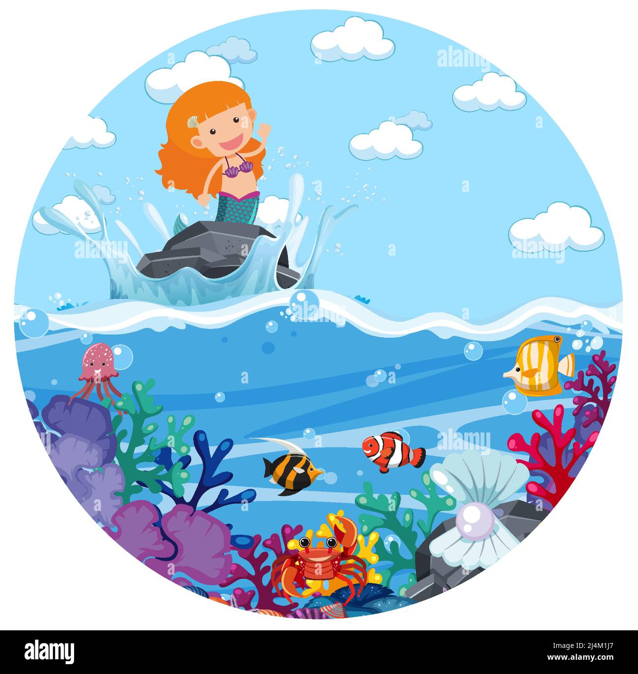 A water splash scene with mermaid on a stone illustration Stock Vector ...