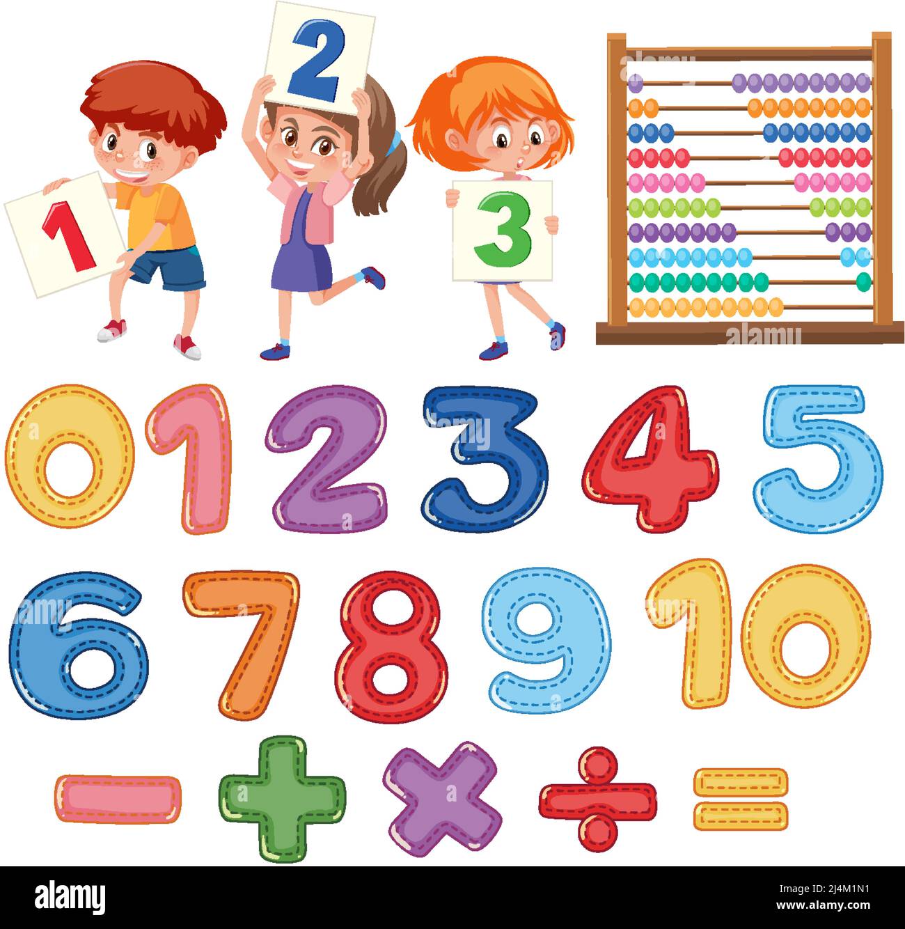 Counting number 0 to 9 and math symbols illustration Stock Vector Image ...