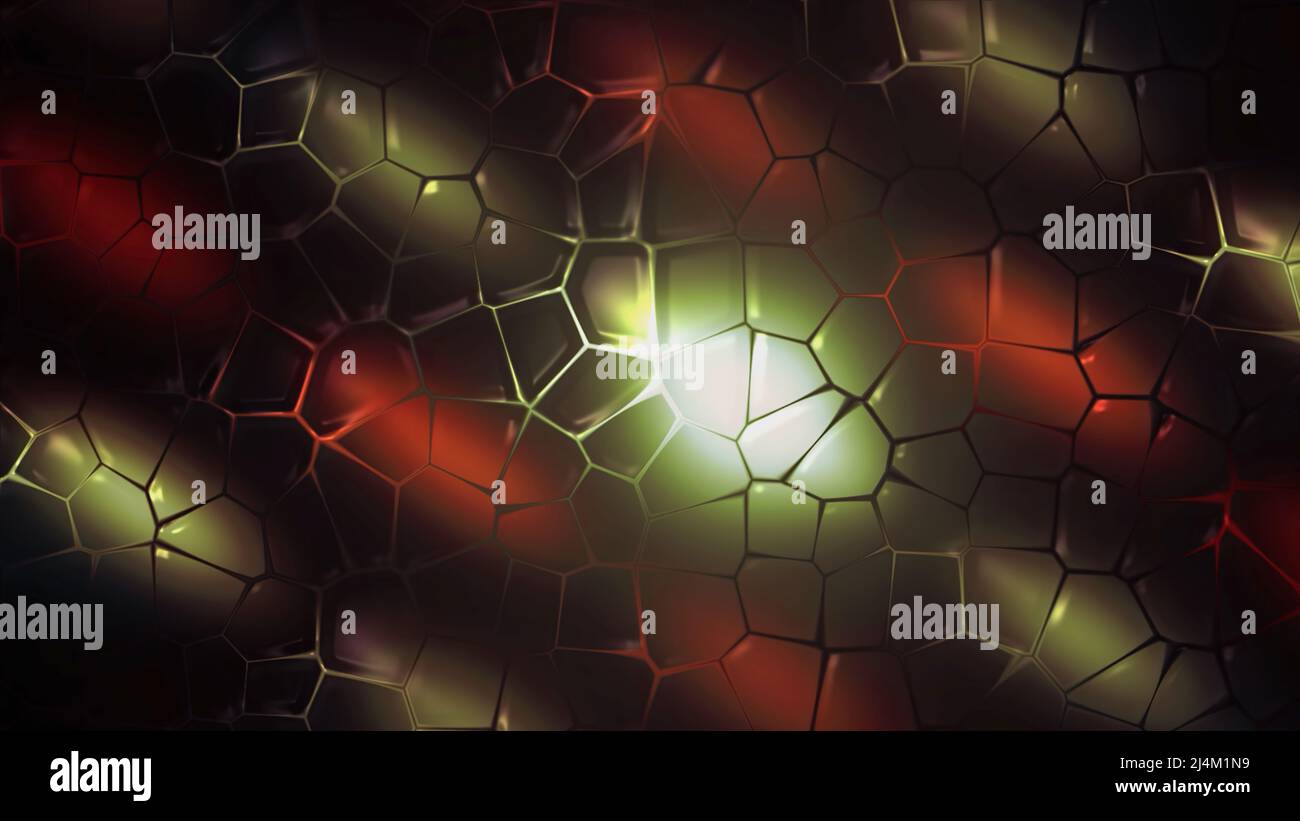 Abstraction. Motion. Red and green rays shine on the background details ...