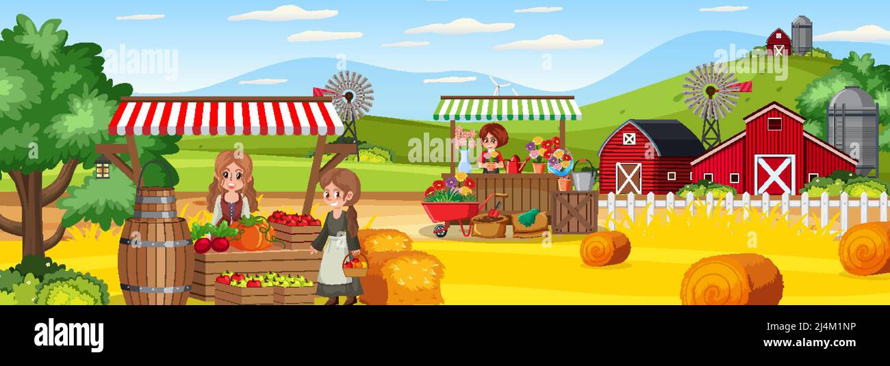 Flea market concept with fruit store illustration Stock Vector Image ...