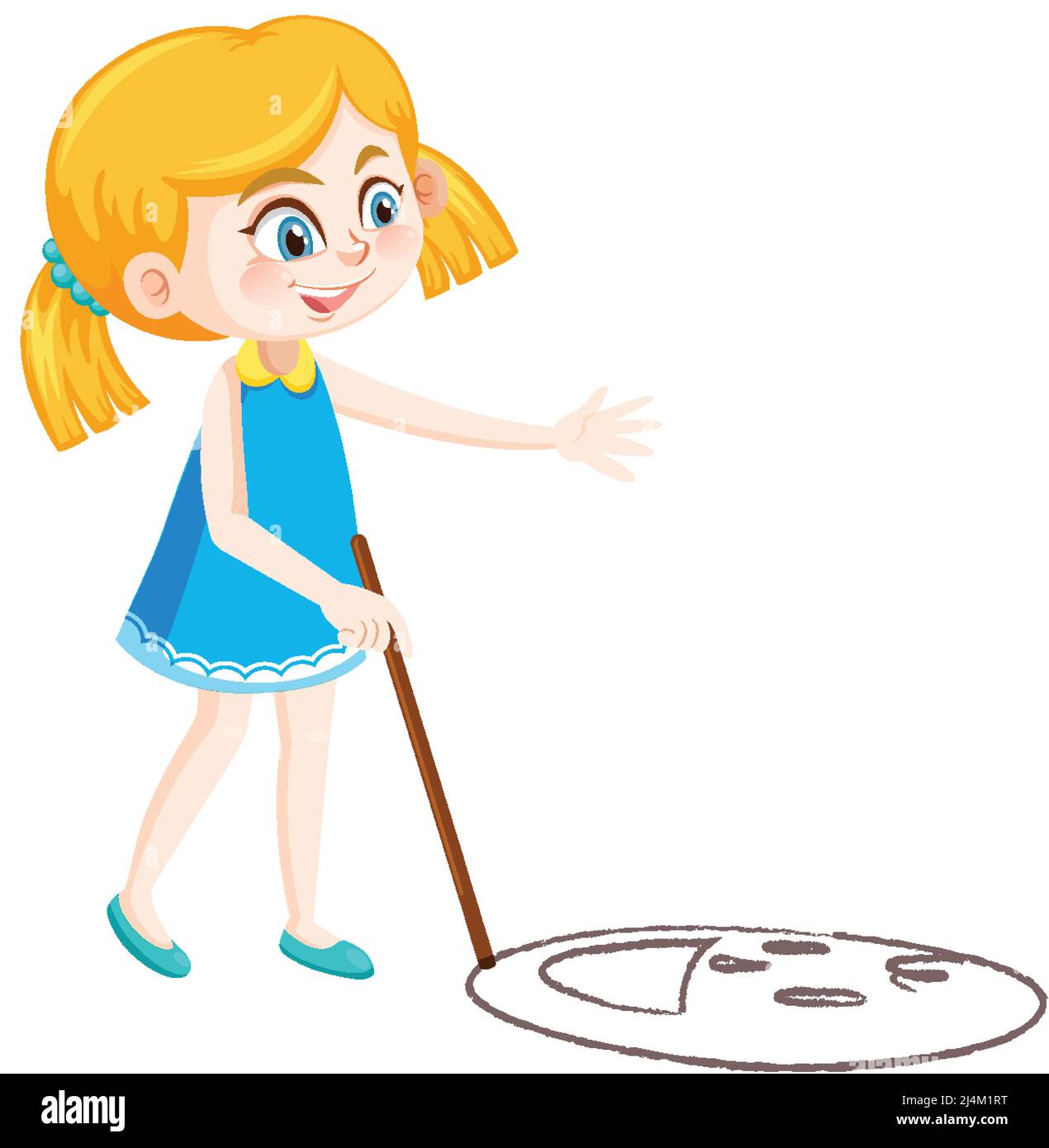 A girl drawing smiley face on the ground illustration Stock Vector ...