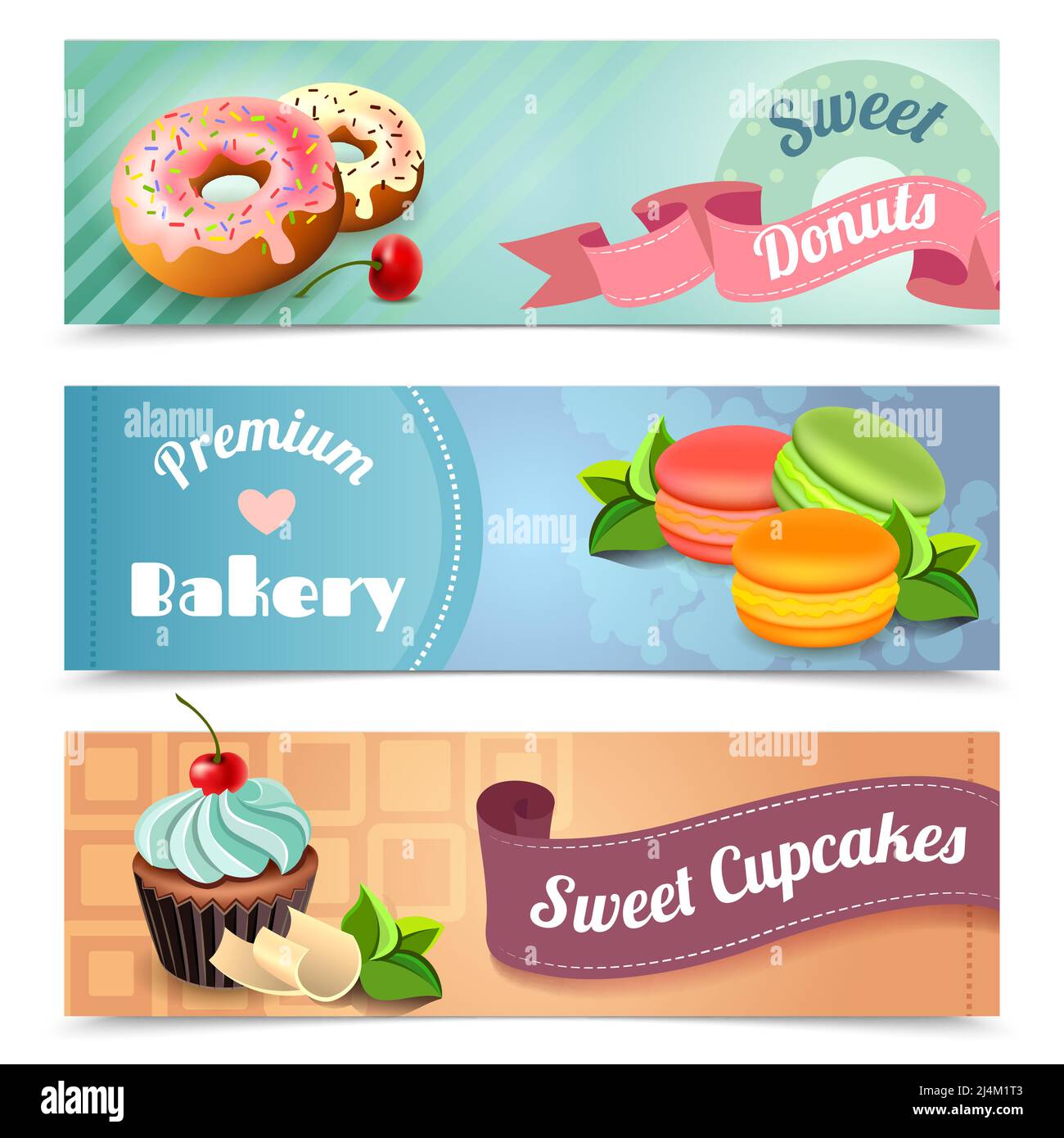 Bakery horizontal banners set with sweet donuts and cupcakes elements ...
