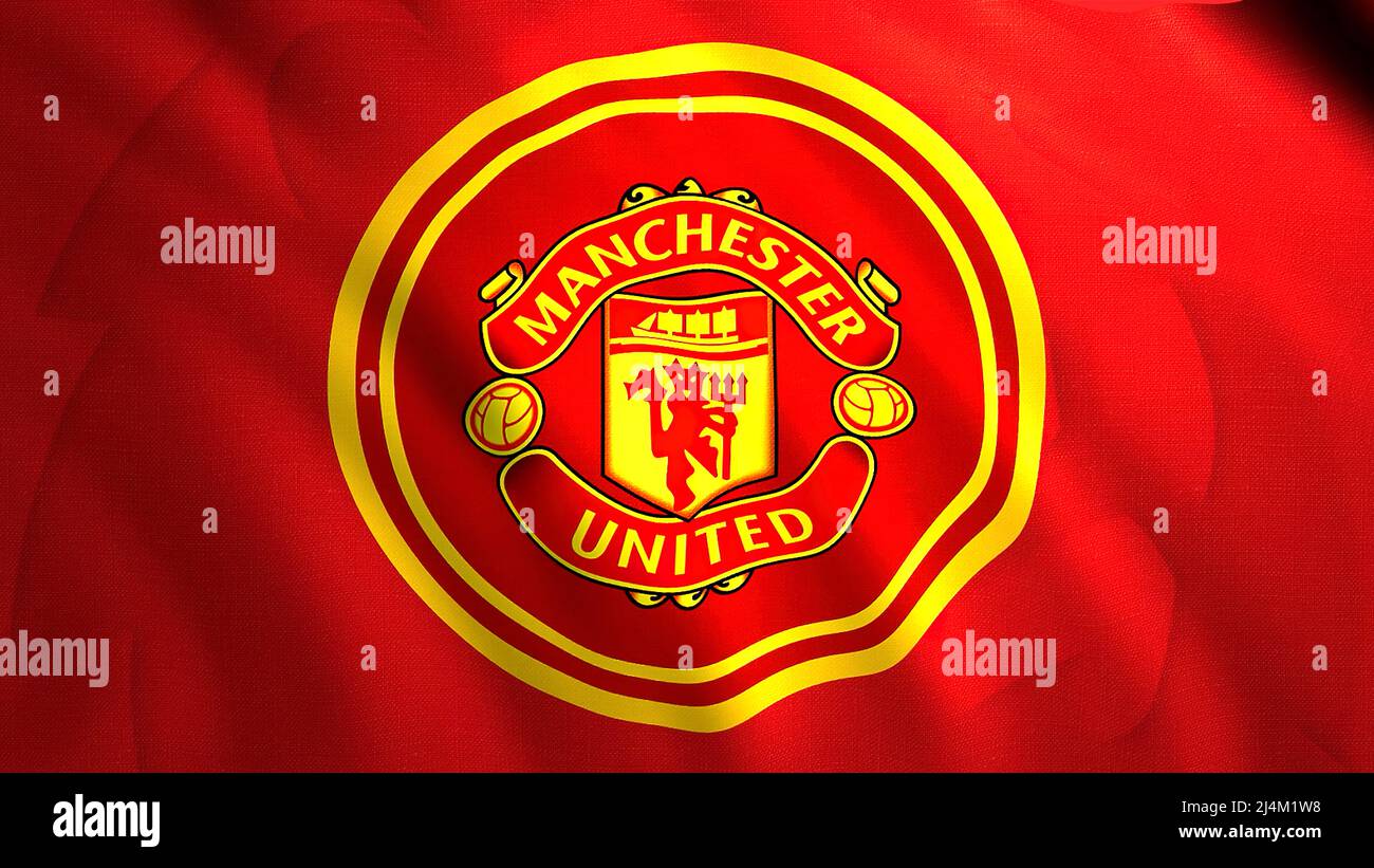 The red emblem of the Manchester United football team . Motion. A red ...