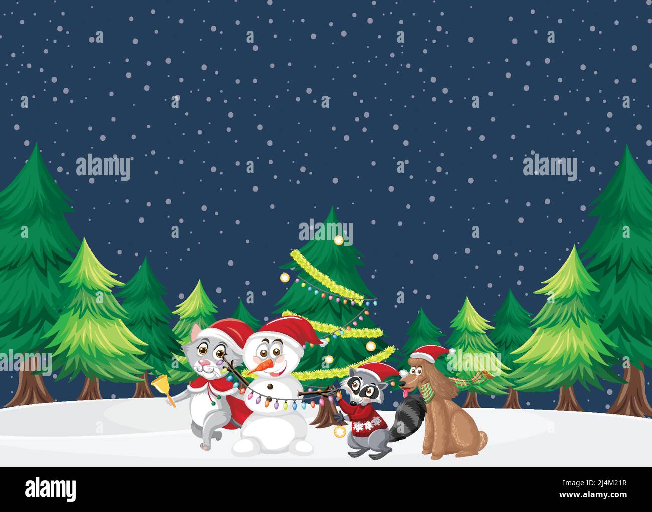 Christmas theme with snowman and animals illustration Stock Vector ...