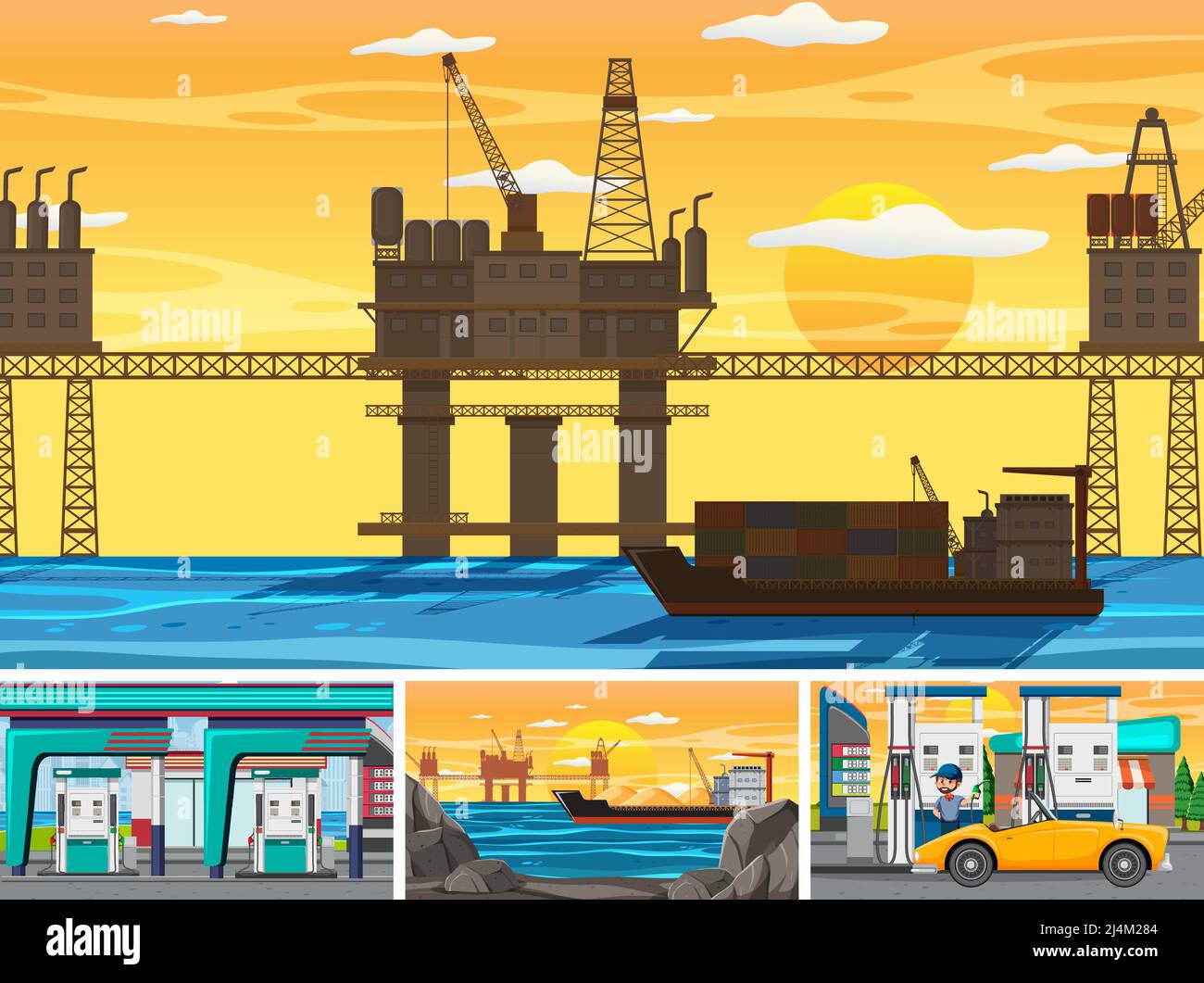 Set of oil petrol and gas relevant scene illustration Stock Vector ...