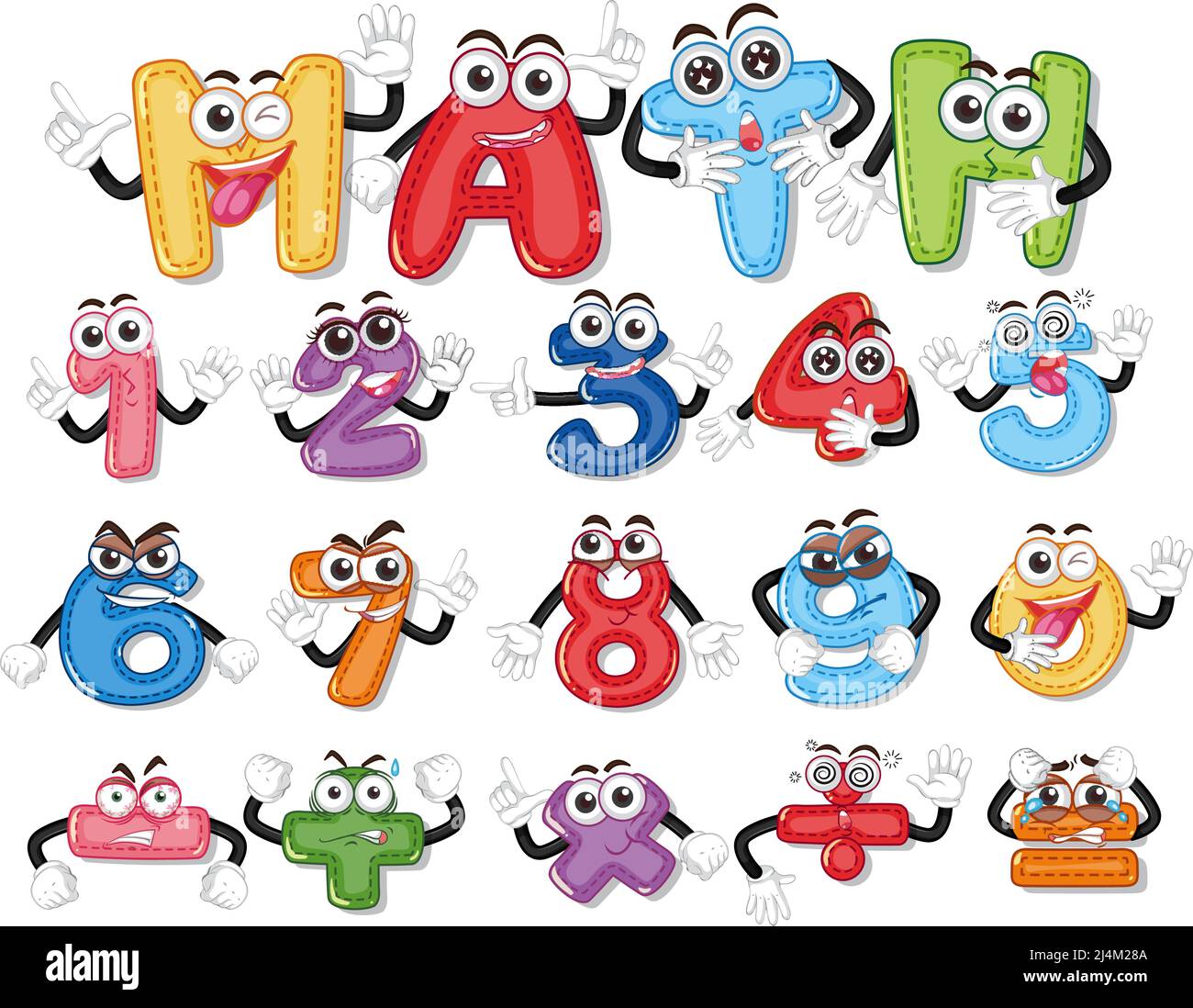 Counting numbers from zero to nine and math symbols illustration Stock ...