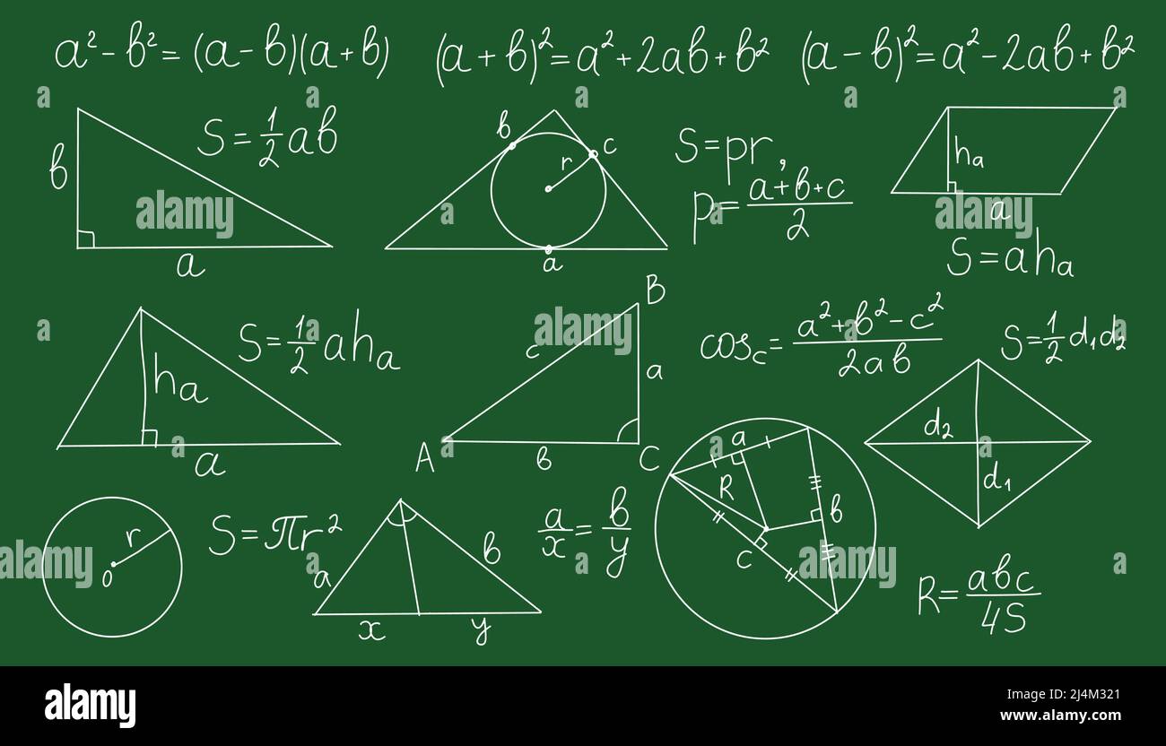 Chalkboard with math formula. Equations theory on board. Vector algebra ... Chalkboard with math formula. Equations theory on board. Vector algebra ...