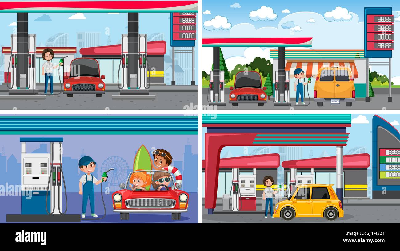 Set of oil petrol and gas relevant scene illustration Stock Vector ...