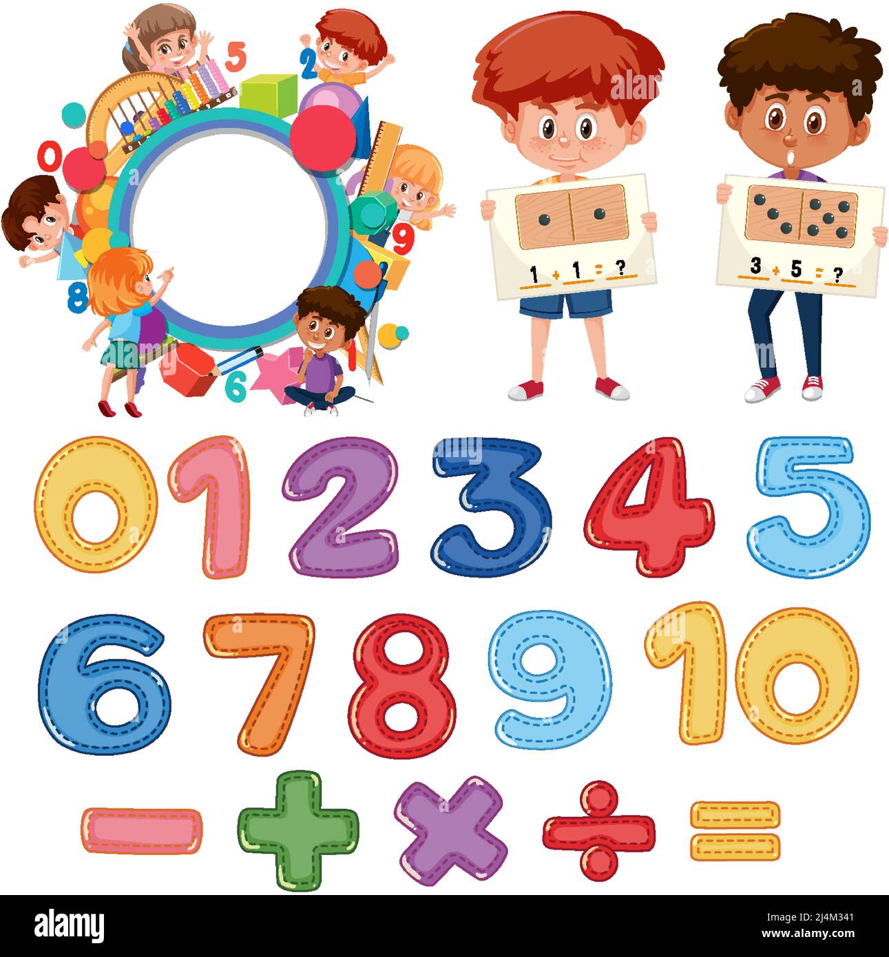 Counting number 0 to 9 and math symbols illustration Stock Vector Image ...