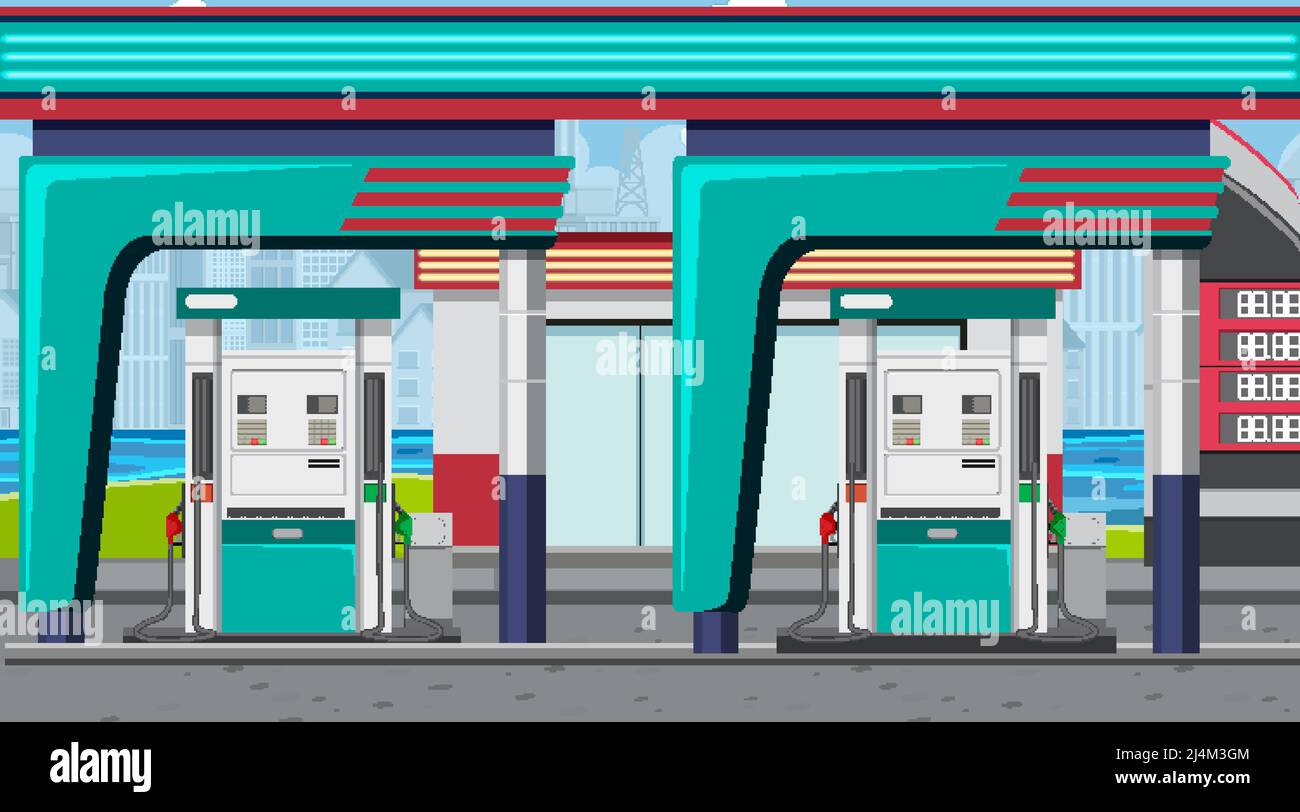 Gas station cartoon scene illustration Stock Vector Image & Art - Alamy