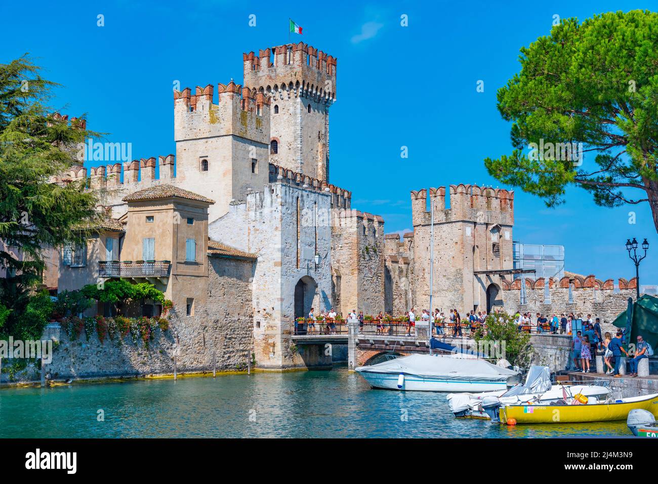 Sirmione, Italy, August 26, 2021: Sirmione castle at Lago di Garda in ...