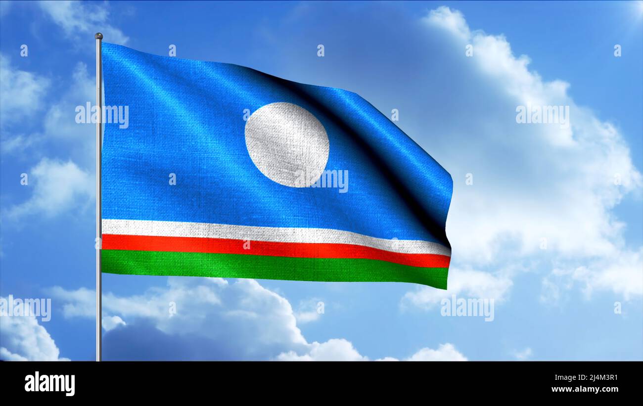 The flag of the Sakha Republic.Motion. The flag of Yakutia is blue with ...