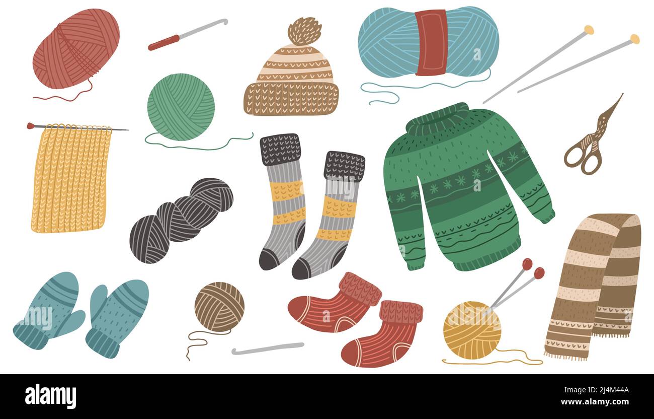 Winter knit clothes. Sweater, cloth. Scarf hat icons. Vector ...