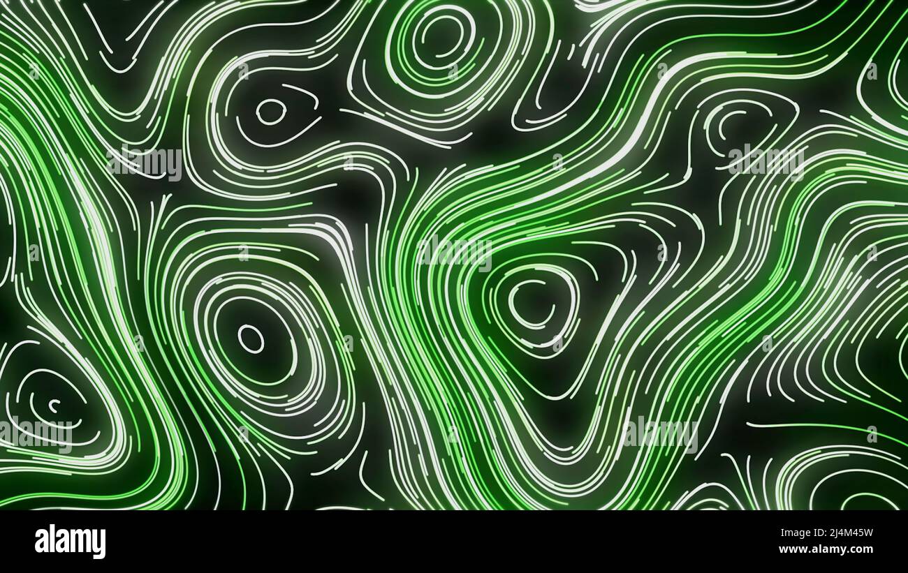 Abstract colorful green and white wavy neon background with bending ...