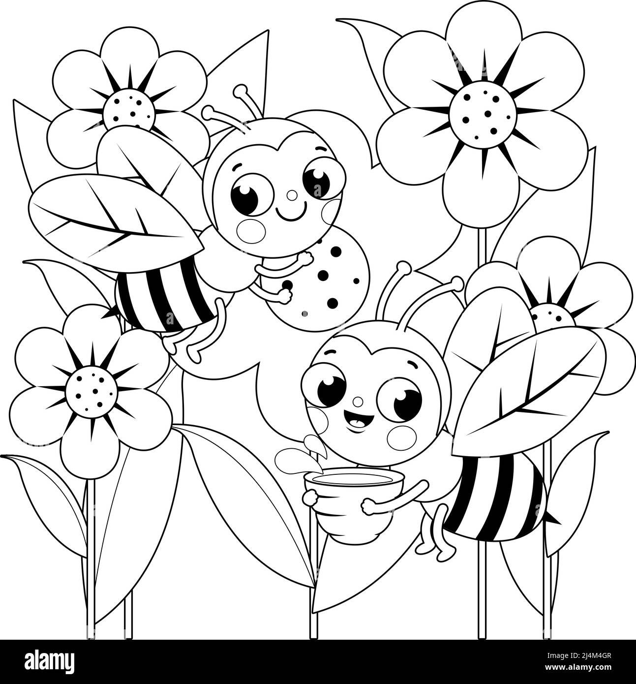 Bee And Flower Coloring Pages