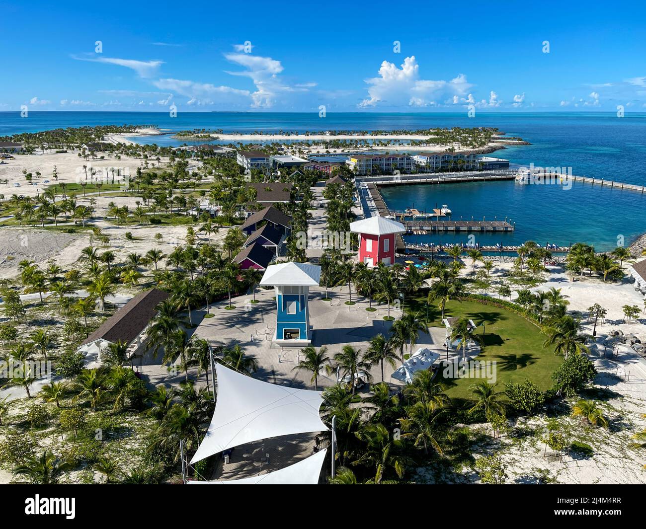 Ocean Cay, Bahamas - October 11, 2021: An aerial view of the beach of ...