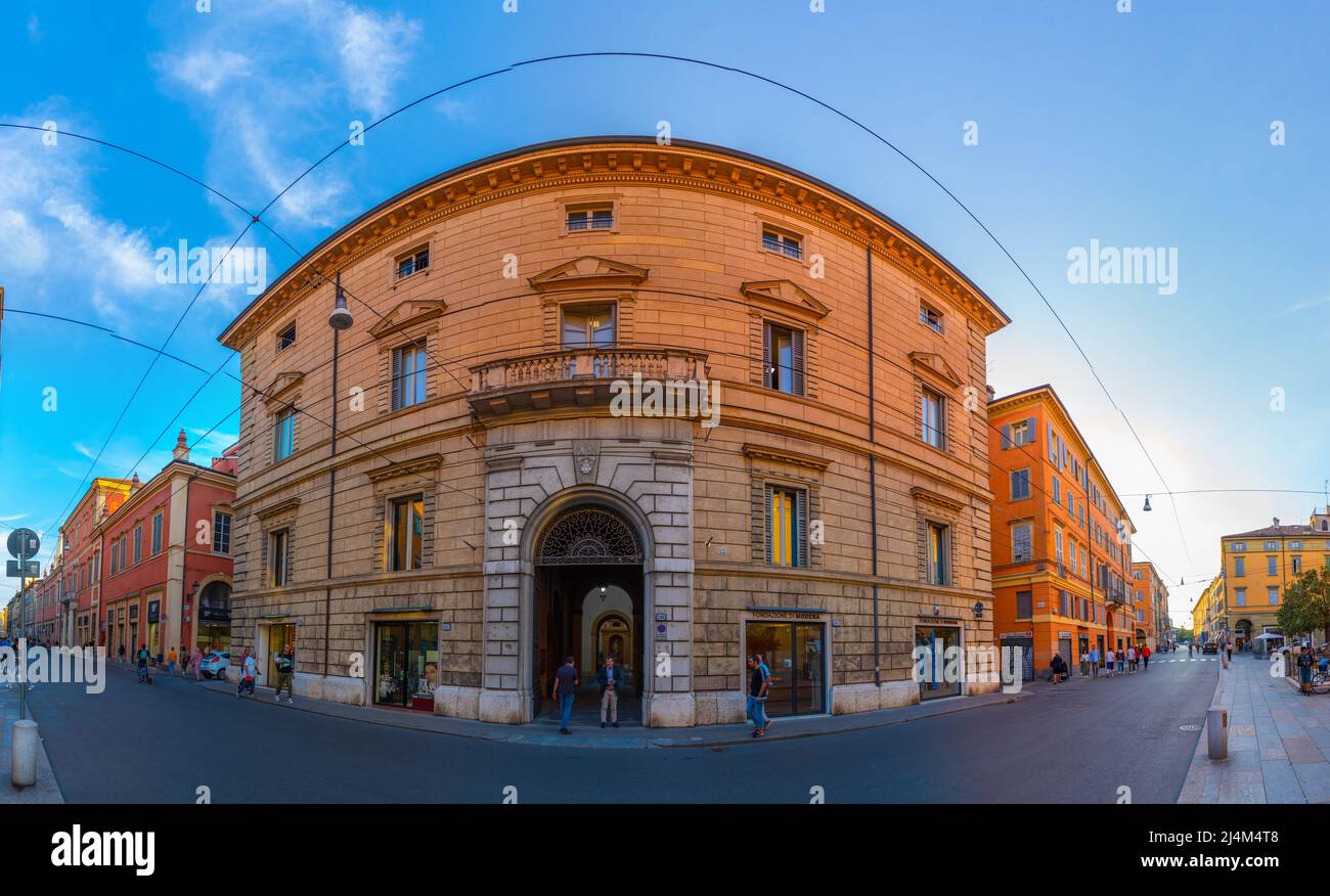 Modena, Italy, September 22, 2021: Sunset view of a commercial street ...