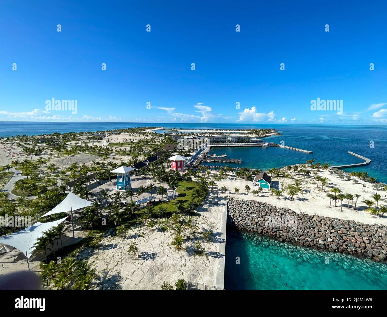 Ocean Cay, Bahamas - October 11, 2021: An aerial view of the beach of ...