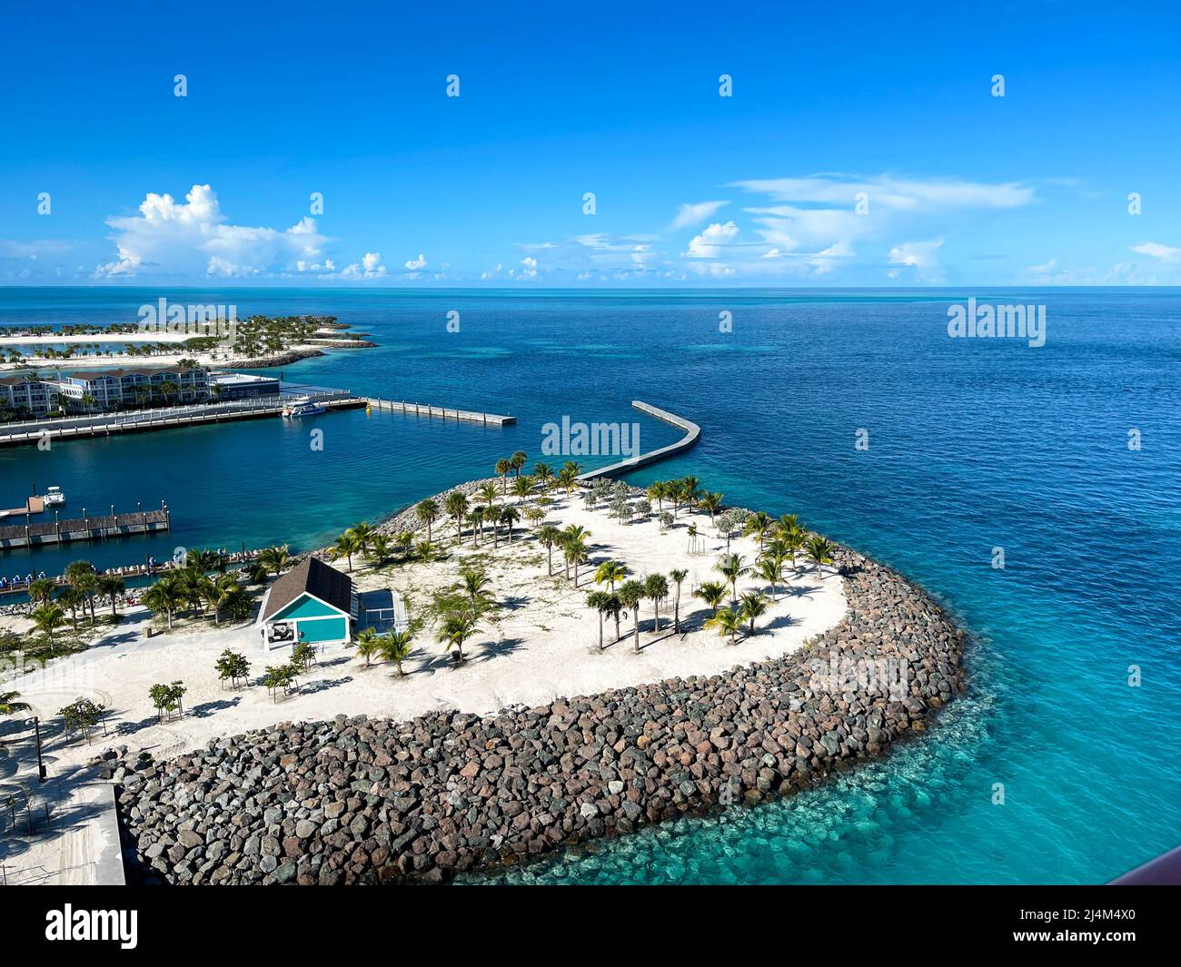 Ocean Cay, Bahamas - October 11, 2021: An aerial view of the beach of ...