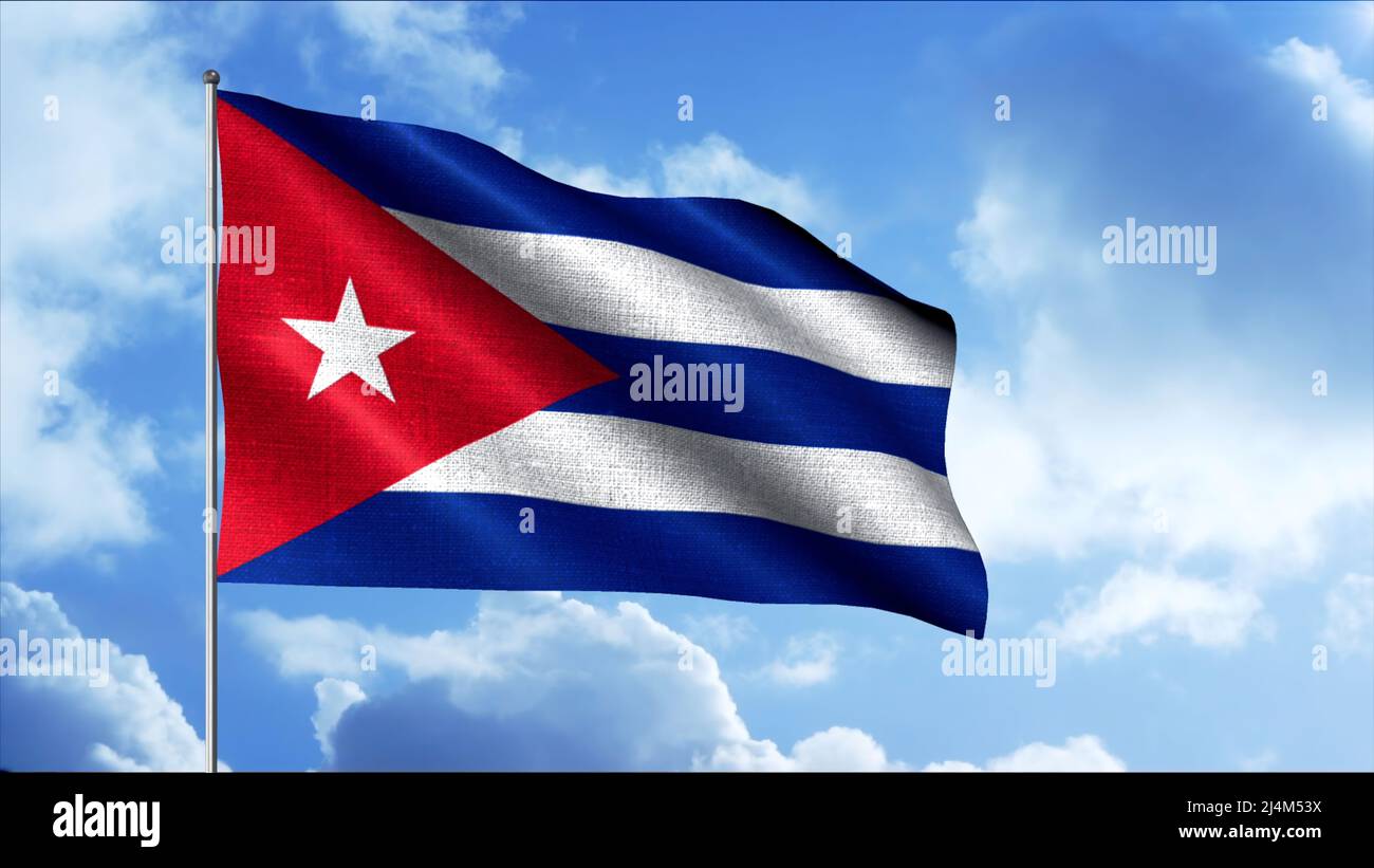 The flag of Cuba. Motion. A tricolor bright flag with alternating blue ...