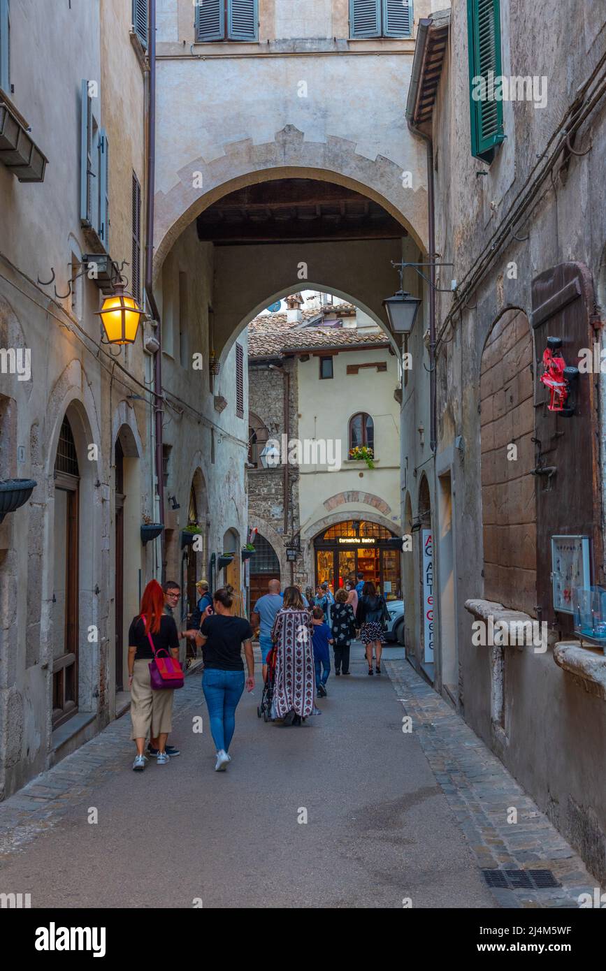 Spoleto, Italy, October 3, 2021: Narrow street in the center of Italian ...