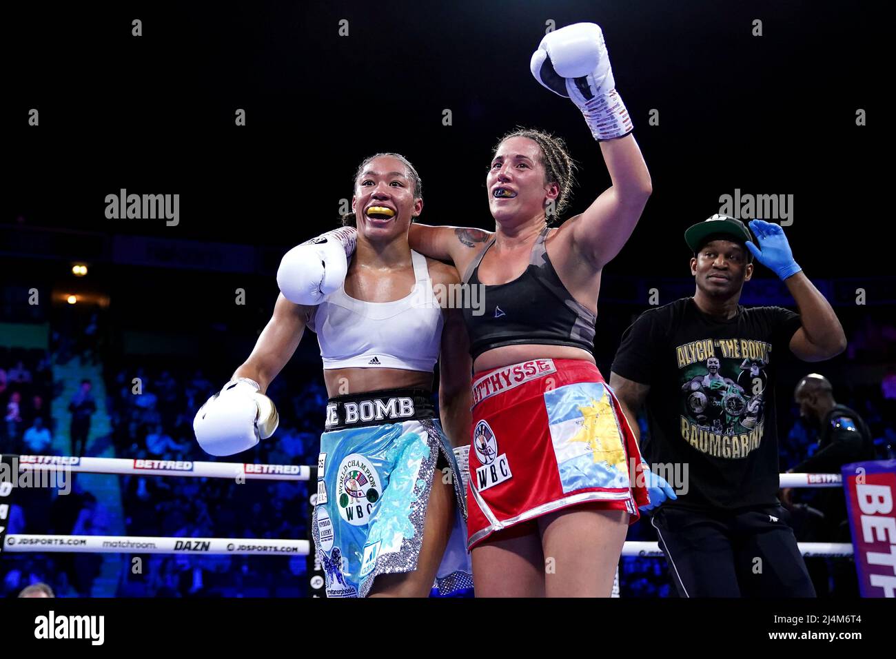 Alycia Baumgardner (left) and Edith Soledad Matthysse after the super ...