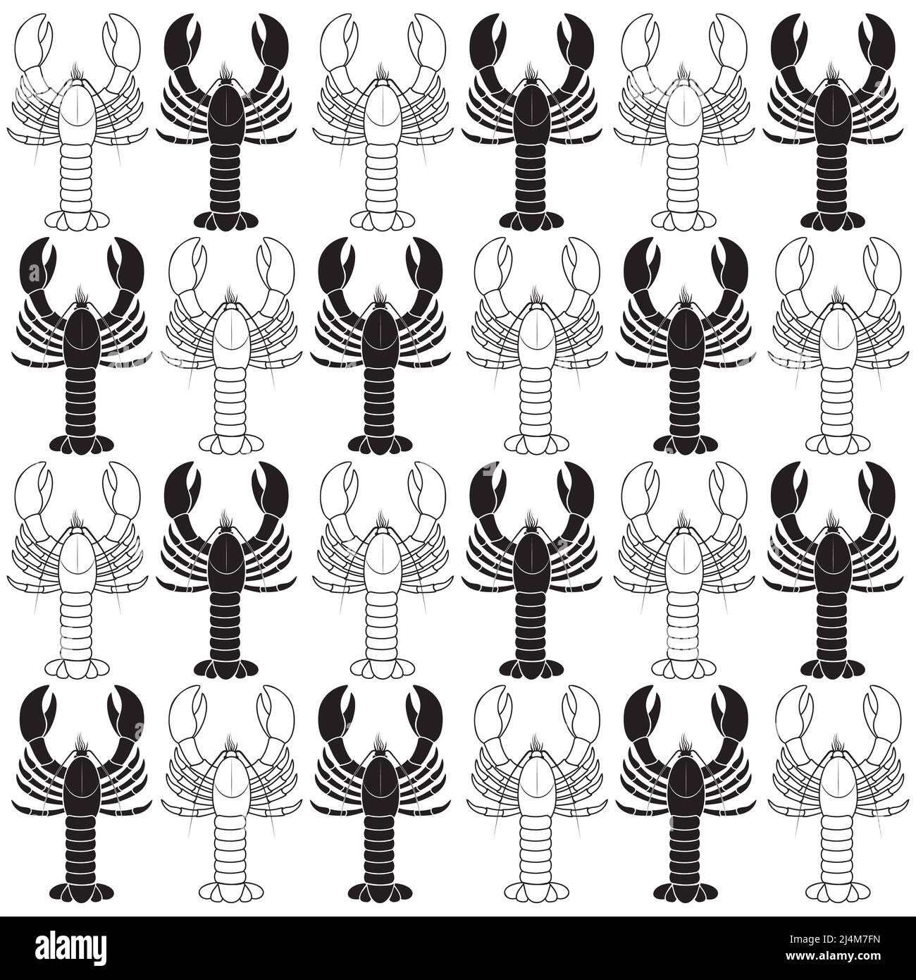 Lobster pattern outline and silhouette on a white background, vector ...