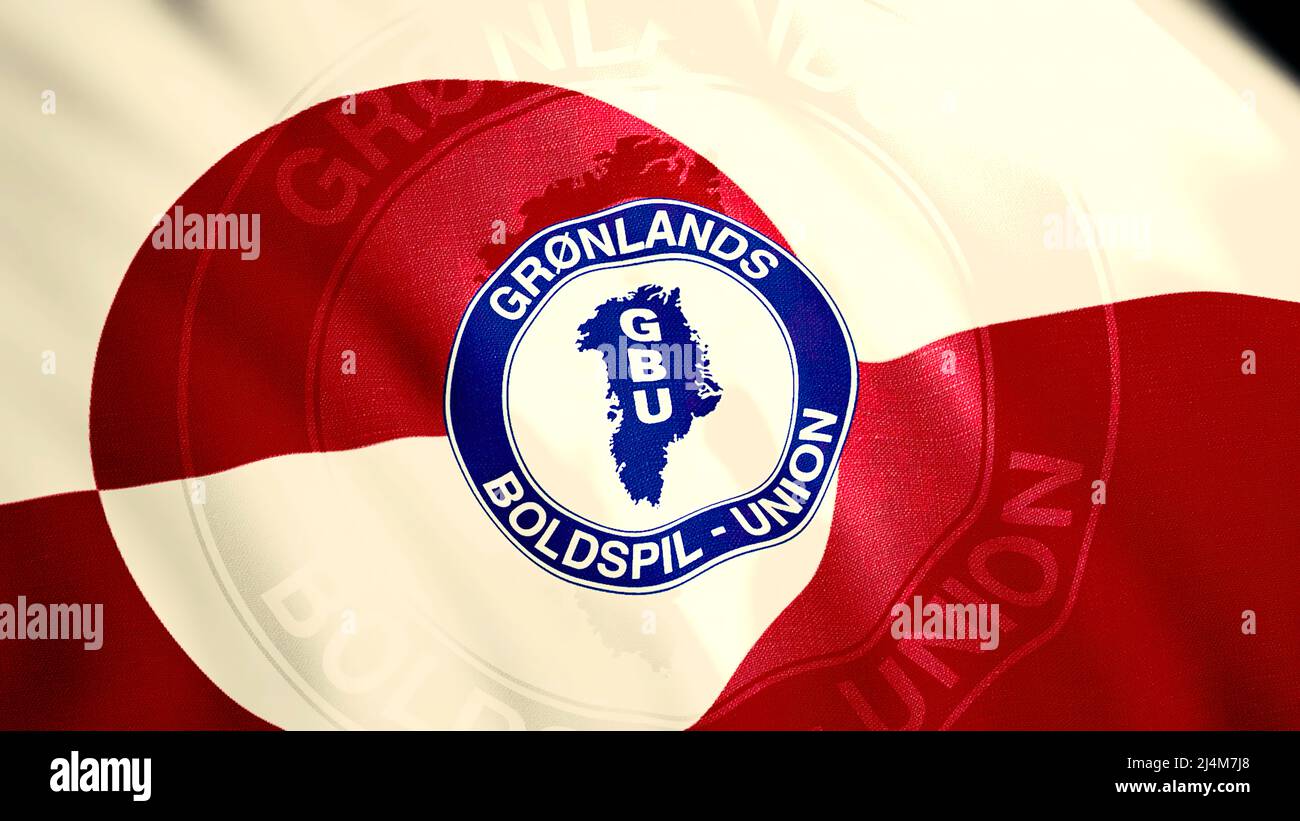 Football Association of Greenland waving abstract flag, seamless loop ...