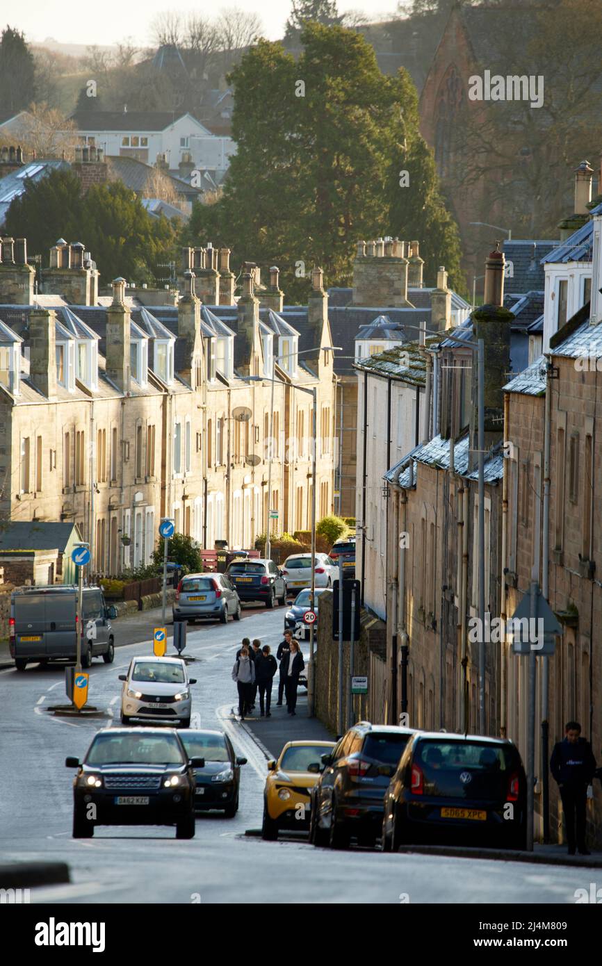Galashiels street view and hills, Scottish Borders Stock Photo - Alamy