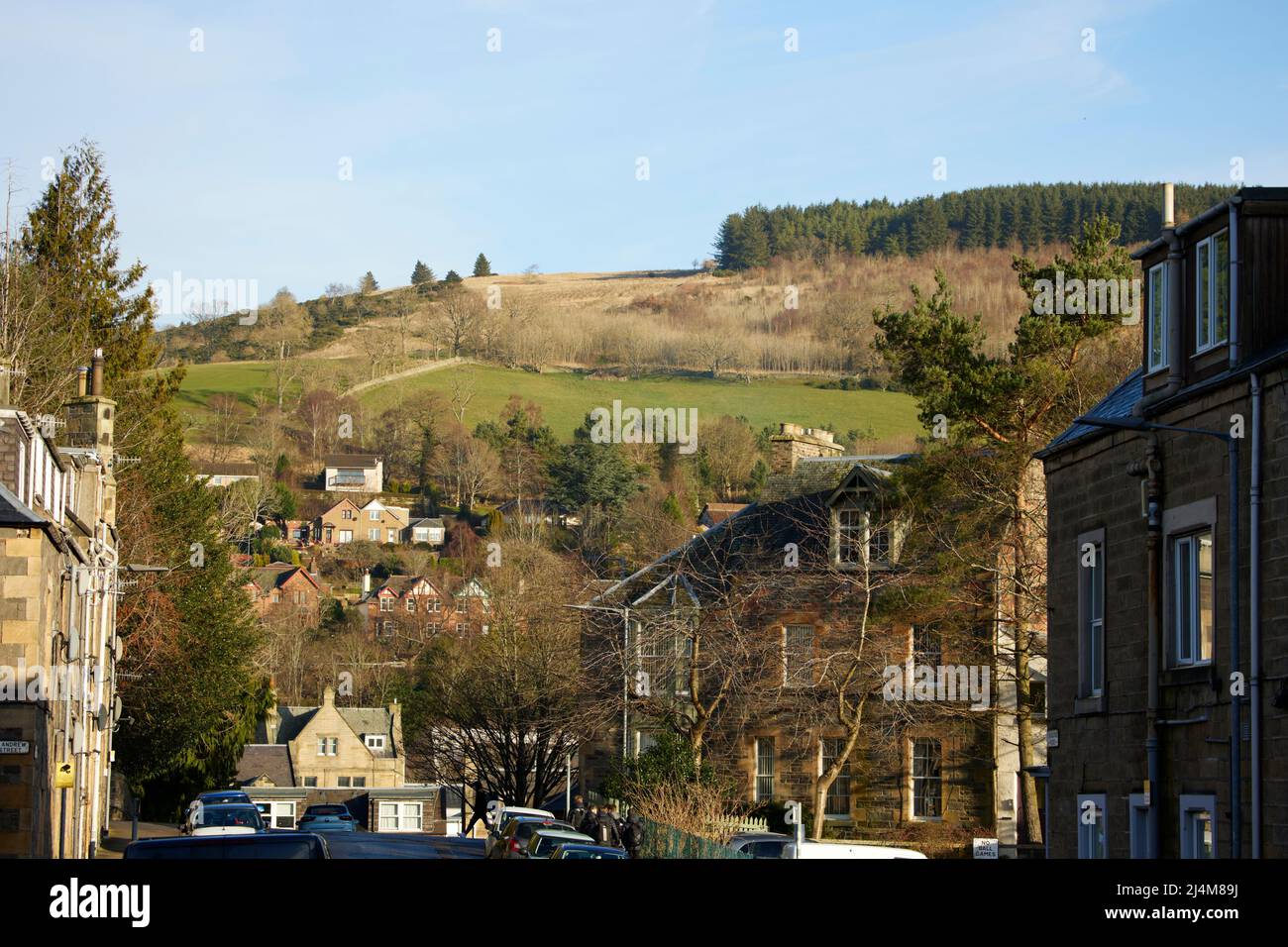 Galashiels street view and hills, Scottish Borders Stock Photo - Alamy
