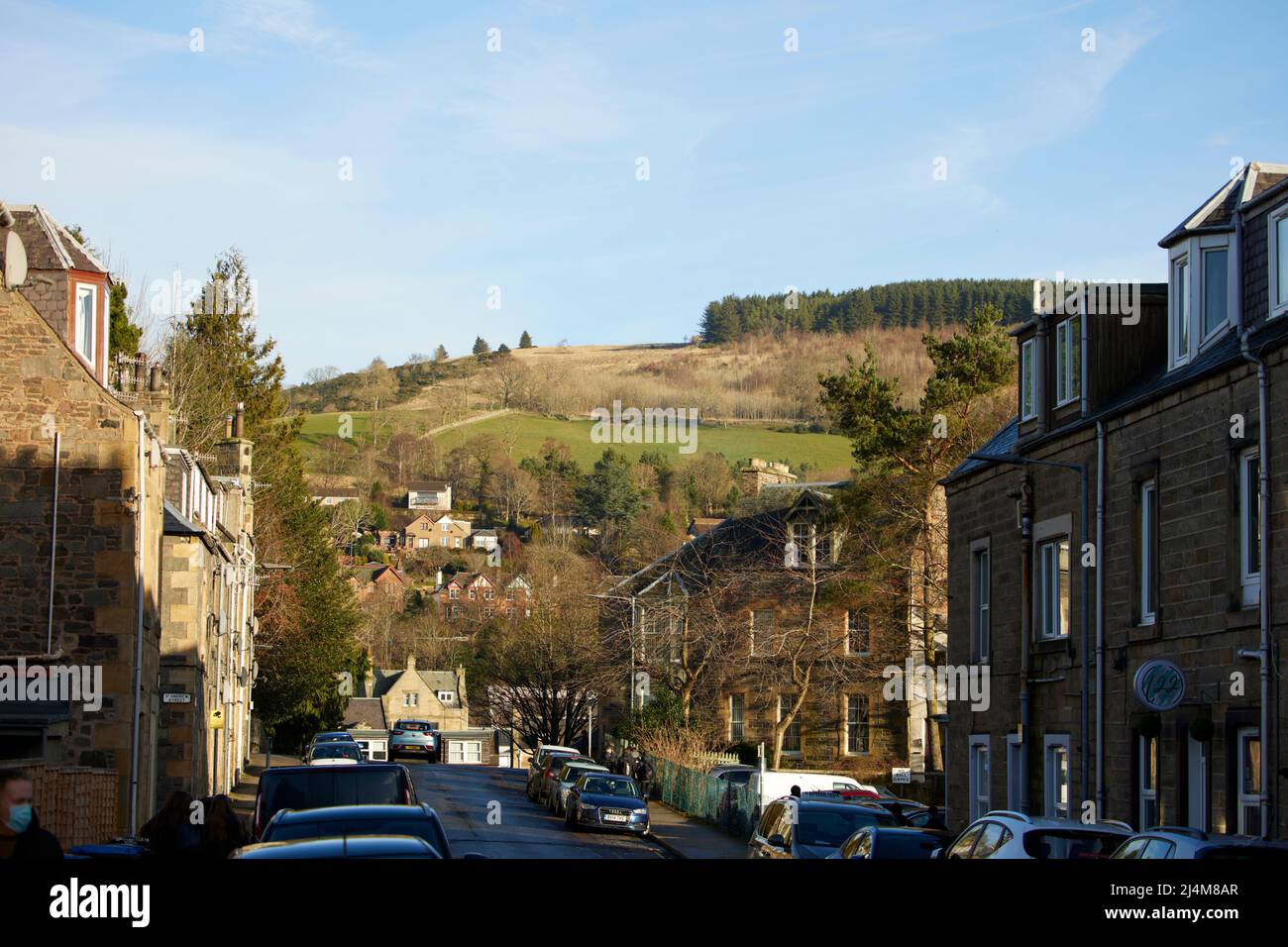 Galashiels street view and hills, Scottish Borders Stock Photo - Alamy