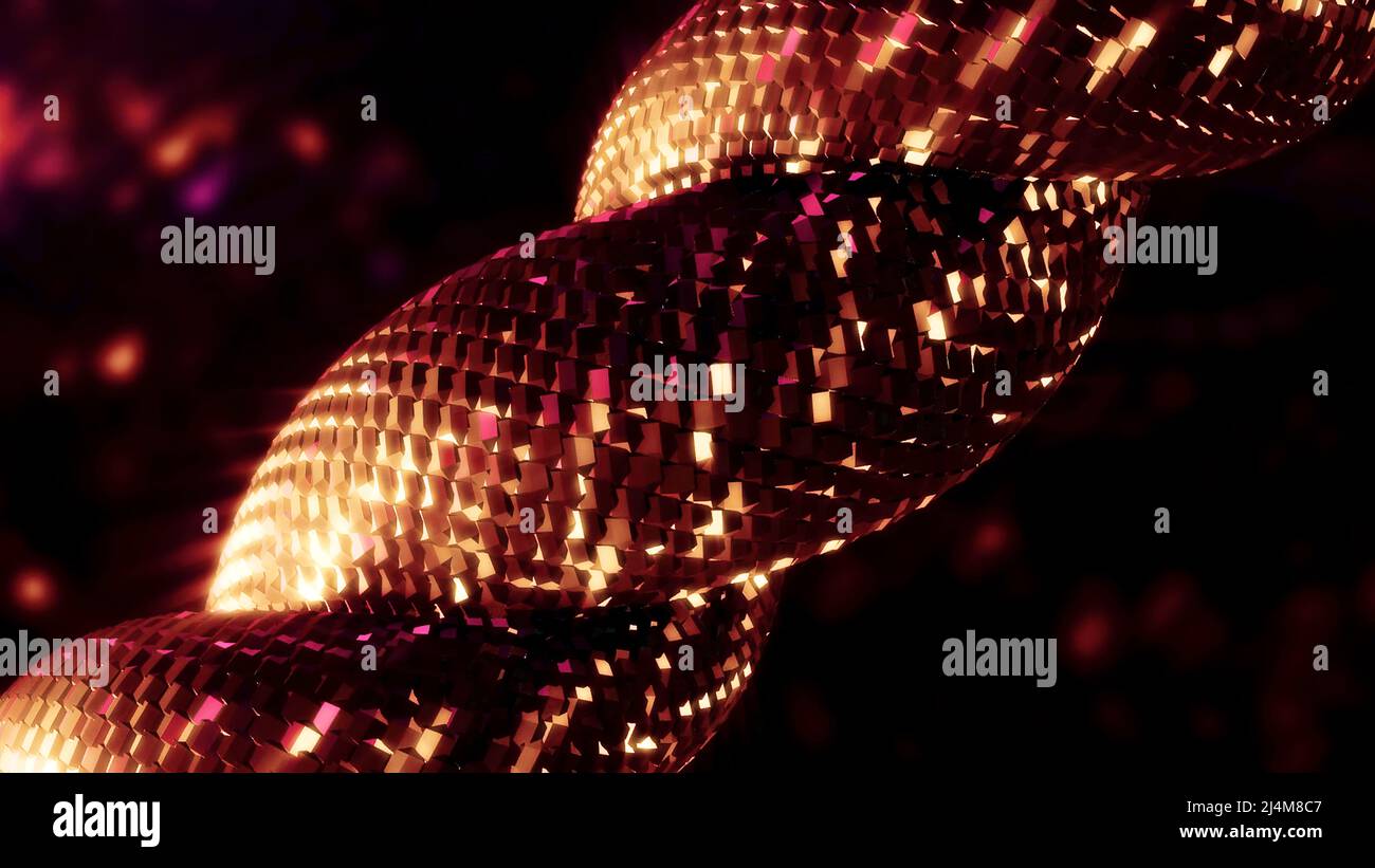 A bright braid woven in three parts in abstraction. Motion. Three shiny ...