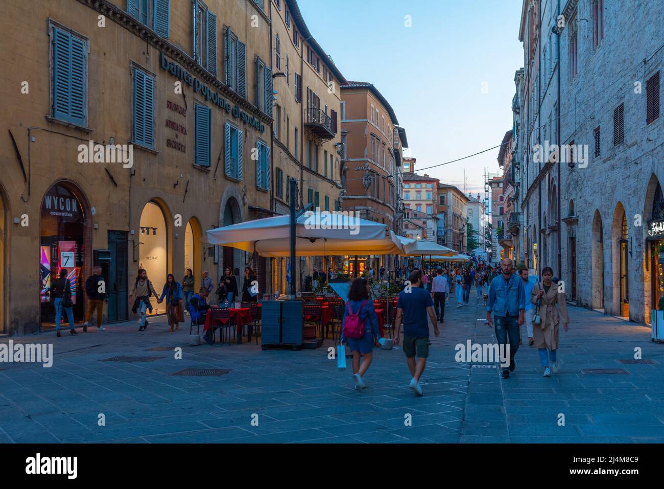 Perugia, Italy, October 1, 2021: Night view of Corso Pietro Vannucci in ...