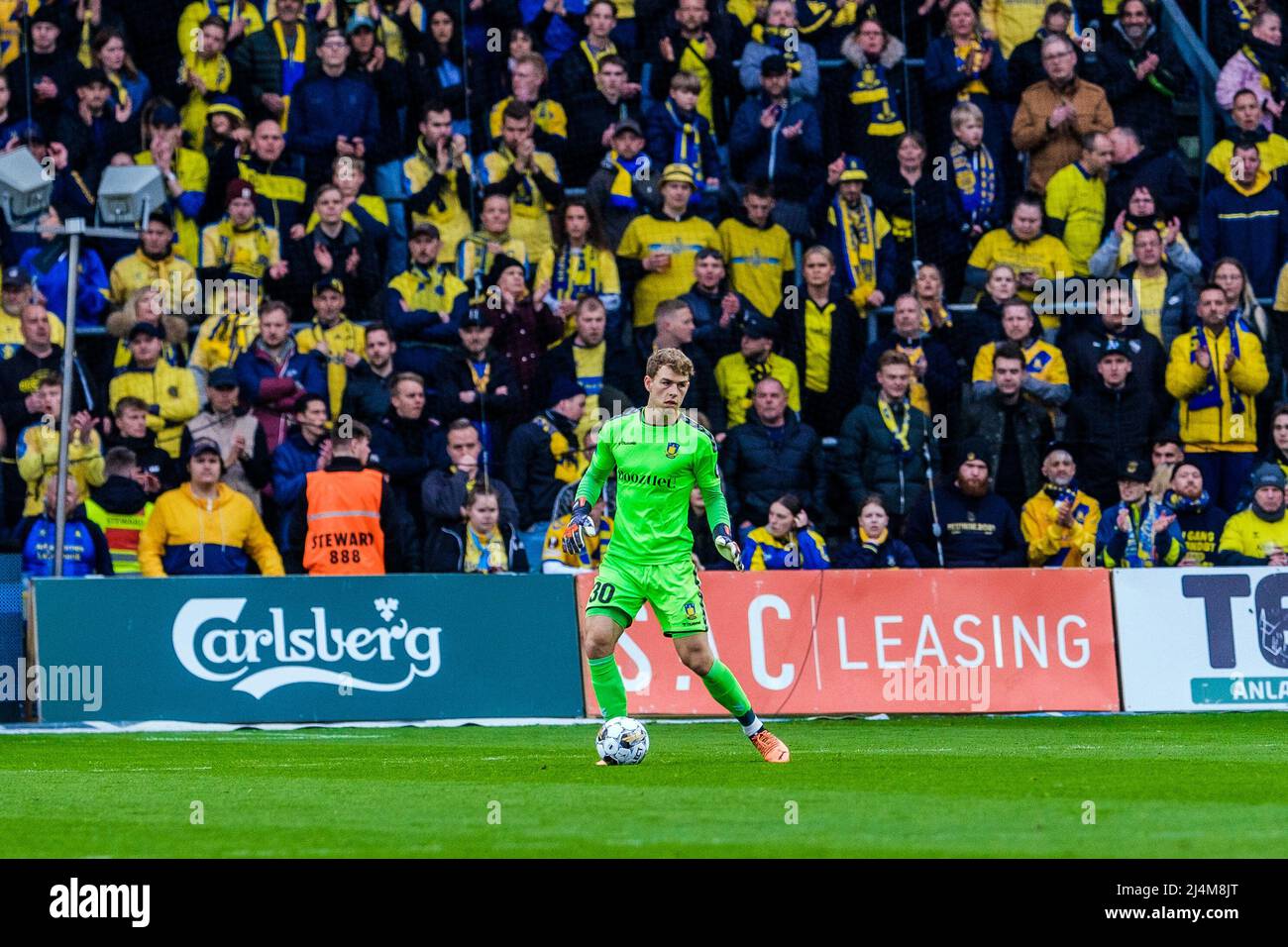 Brondby, Denmark. 14th, April 2022. Goalkeeper Mads Hermansen (30) of ...