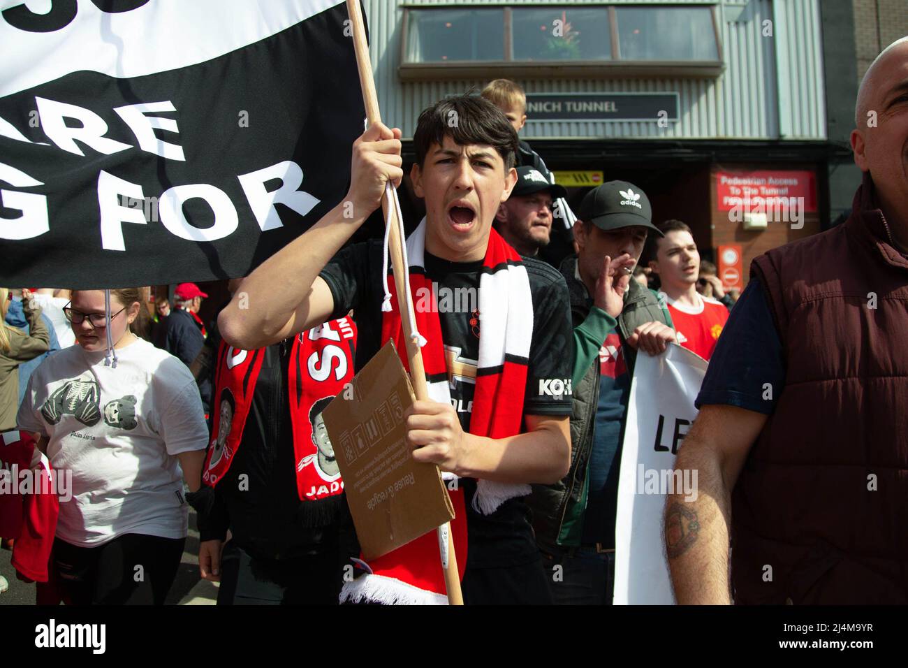 A fan chants slogans during the demonstration. Manchester United fans ...
