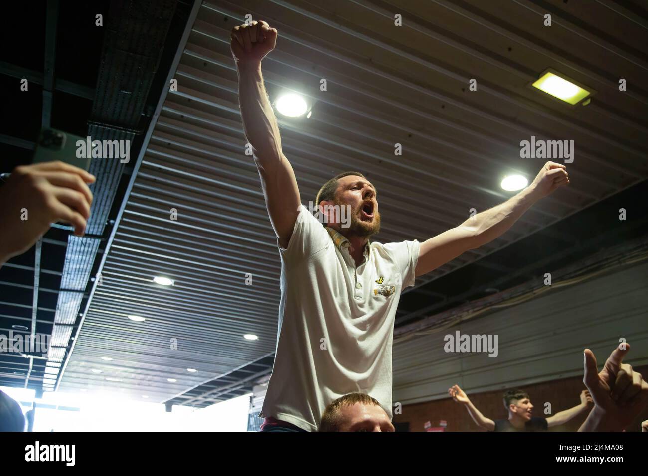 A fan chants slogans inside the tunnel during the demonstration. Manchester United fans staged a ...