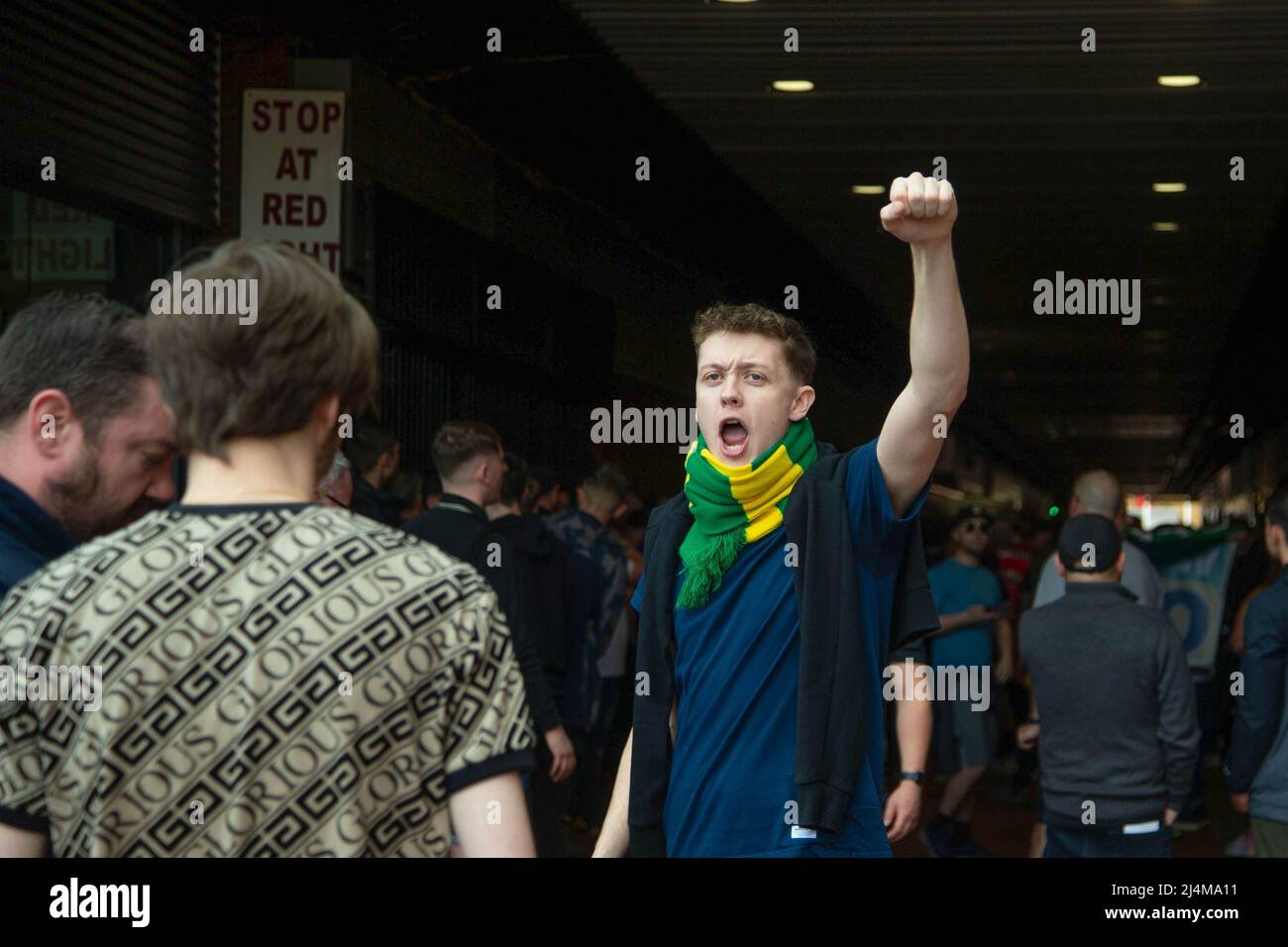 A fan chants slogans during the demonstration. Manchester United fans ...