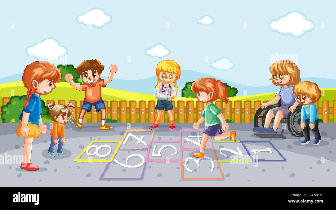 Boy on hopscotch Stock Vector Images - Alamy