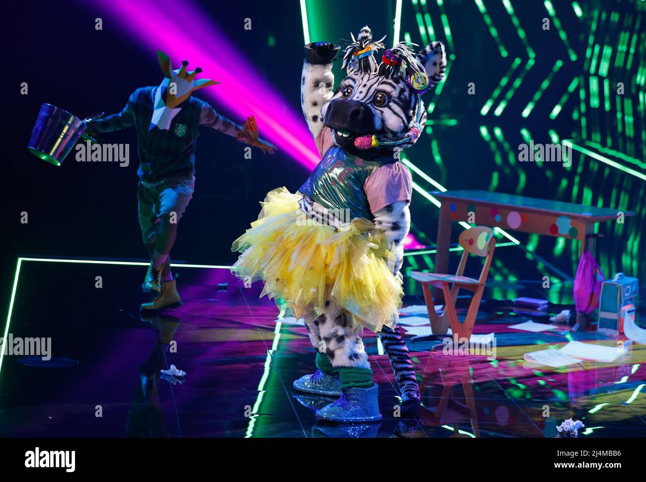 Cologne, Germany. 16th Apr, 2022. The character "The Zebra" is on stage ...