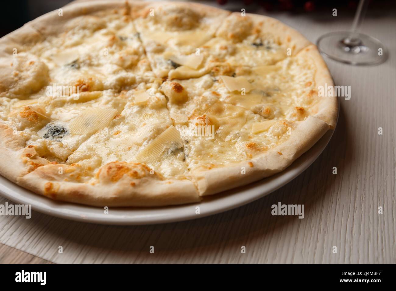 Four cheese pizza quattro formaggi close up photo Stock Photo - Alamy