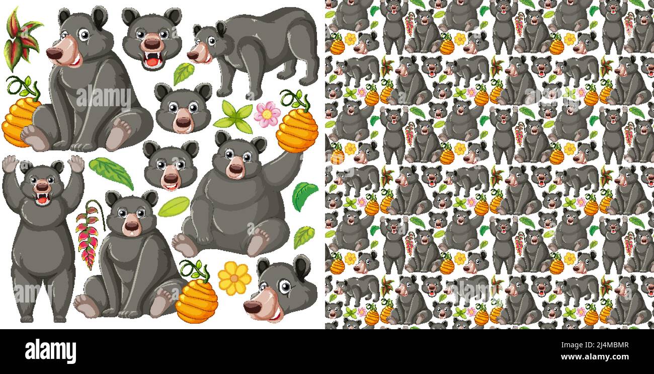 Seamless pattern with cartoon wild animals illustration Stock Vector ...