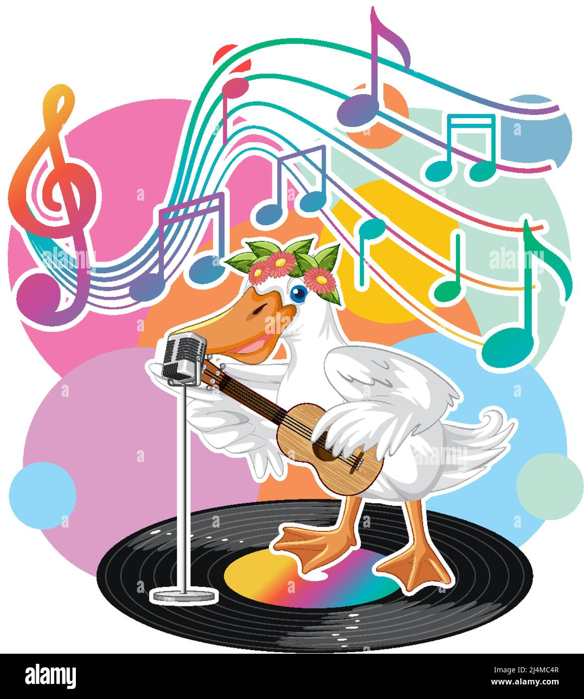 Singer duck cartoon with music melody symbols illustration Stock Vector ...