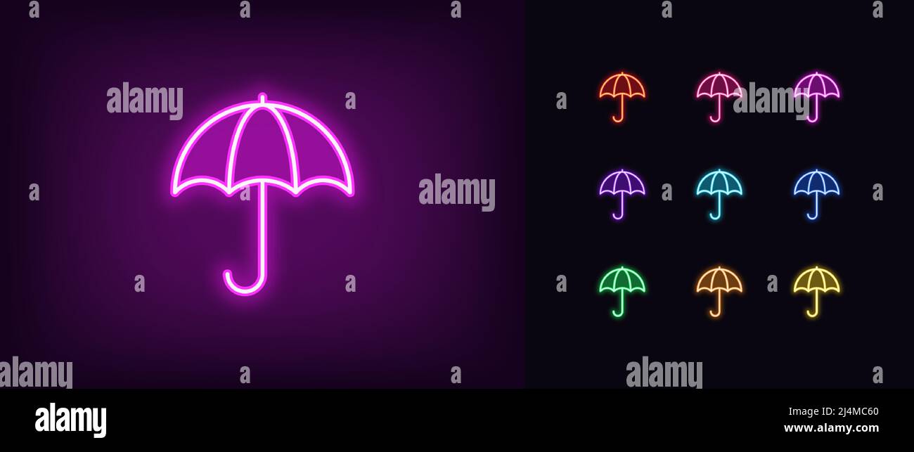 Outline neon umbrella icon. Glowing neon umbrella sign, parasol ...