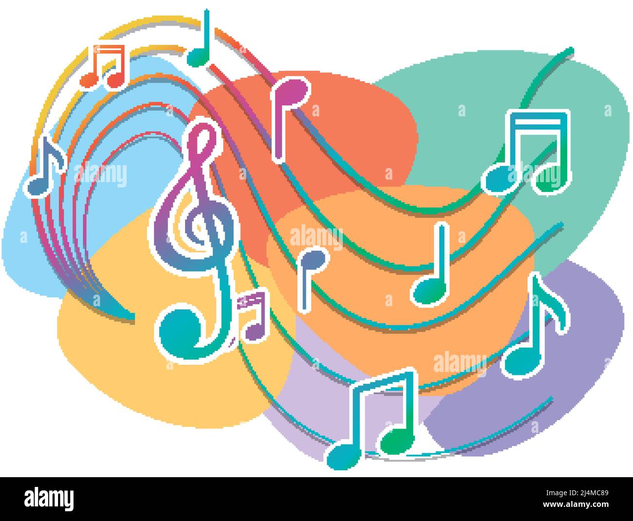 Music notes rainbow colourful on white background illustration Stock ...